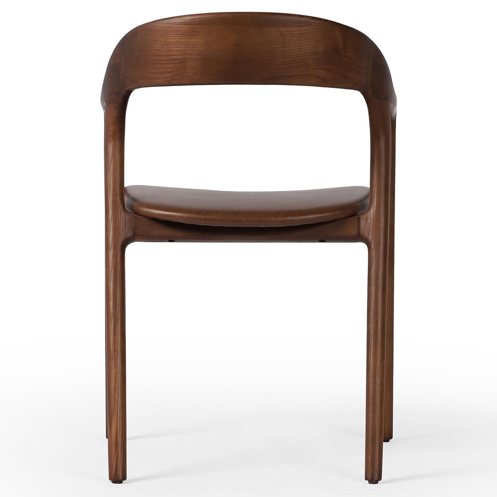 Nanda Rustic Brown Upholstered Leather Seat Solid Ash Wood Dining Arm Chair