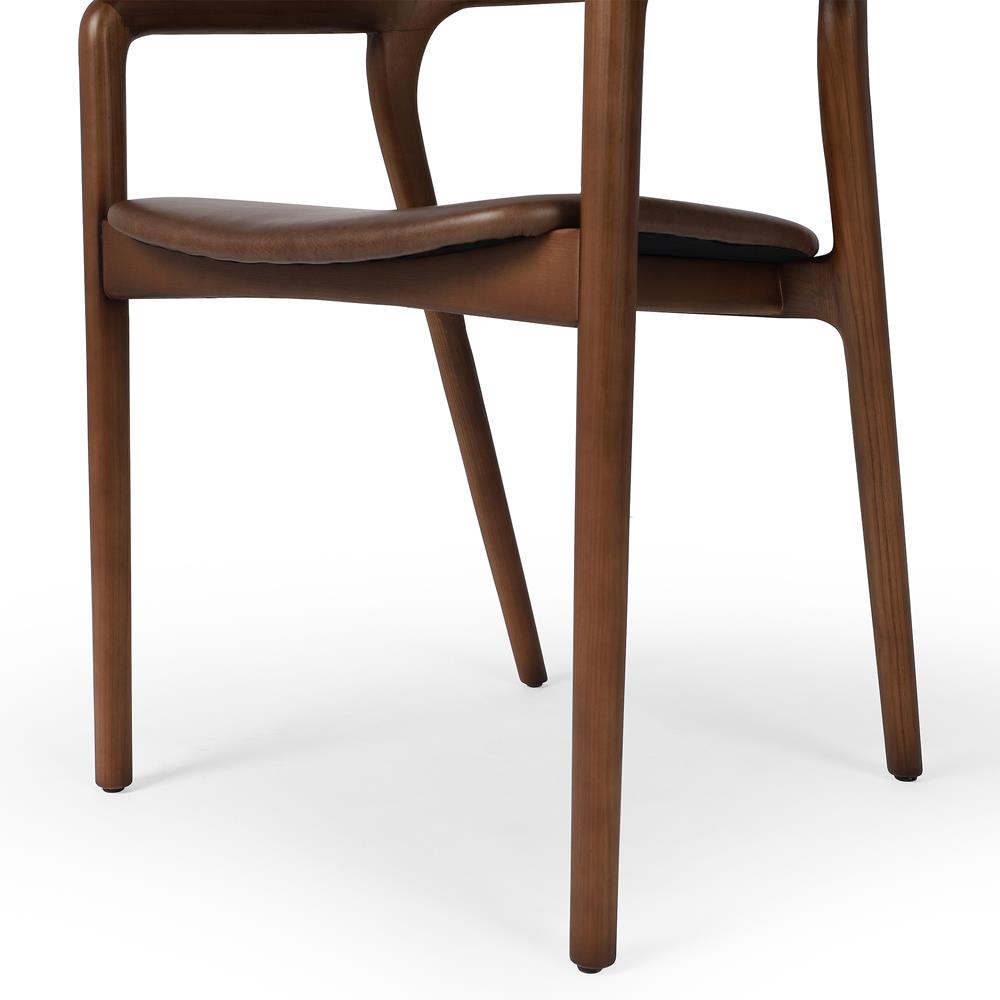 Nanda Rustic Brown Upholstered Leather Seat Solid Ash Wood Dining Arm Chair