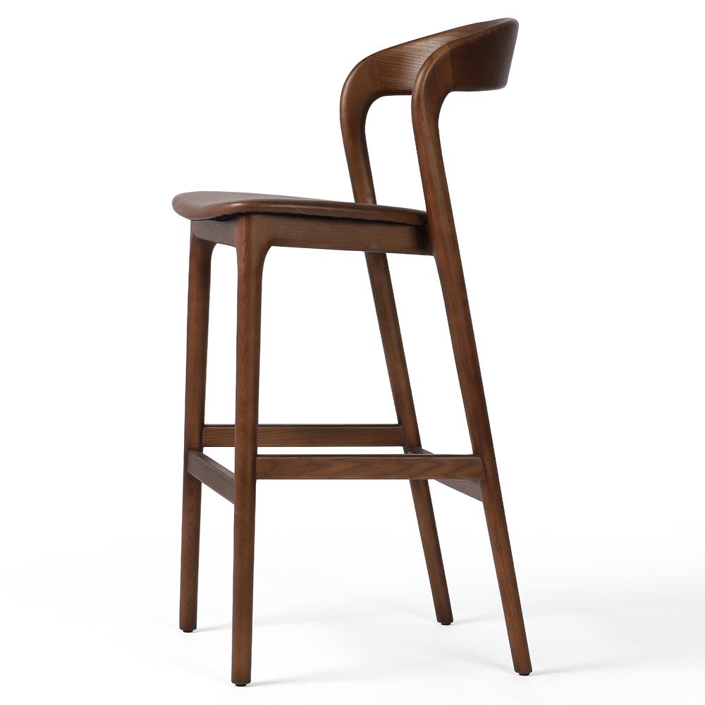 Nanda Modern Classic Brown Upholstered Leather Seat Solid Ash Wood Bar ...