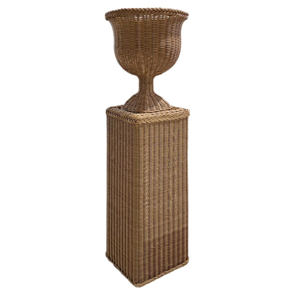 Cailee Coastal Beach Natural Handwoven Faux Rattan Urn Outdoor Planter