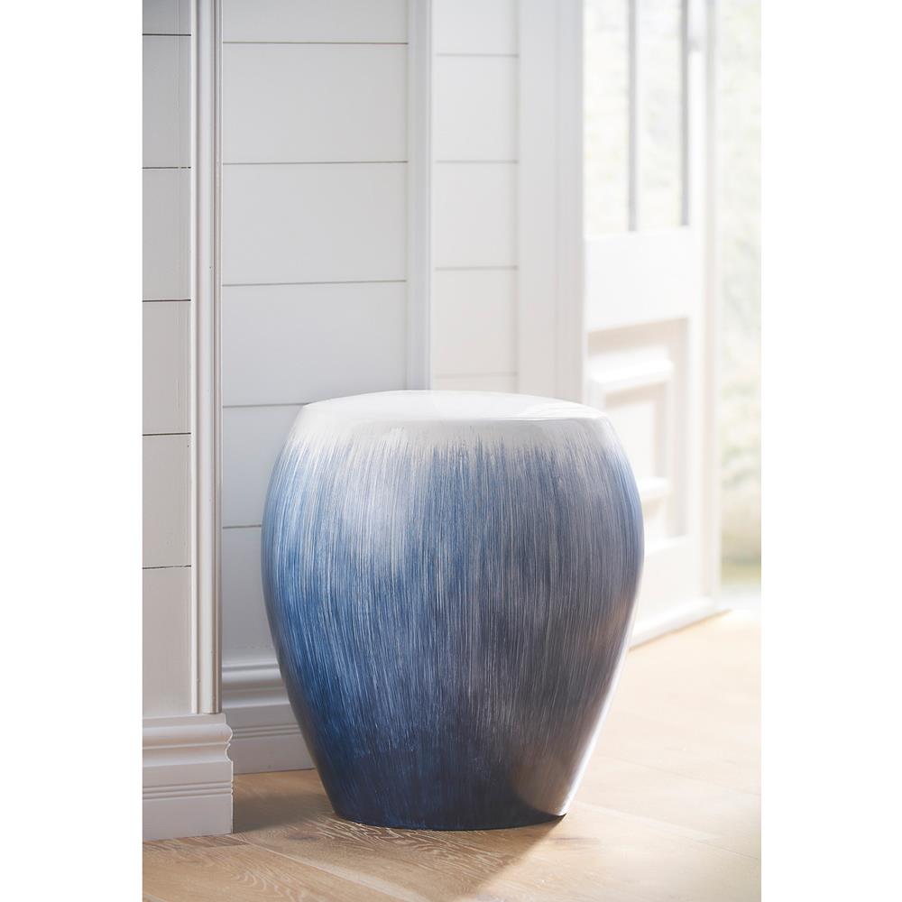 Isla Modern Blue Two Tone Ceramic Round Garden Stool | Kathy Kuo Home