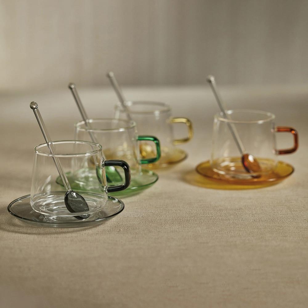 Faye Modern Classic Amber Glass Tea Cup and Saucer - Set of 4 | Kathy ...
