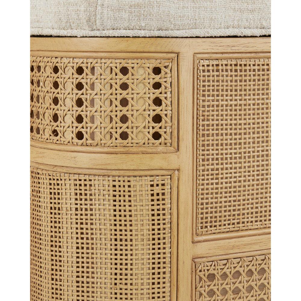 Elaina Coastal Natural Oak Wood Beige Upholstered Seat Rattan Cane ...