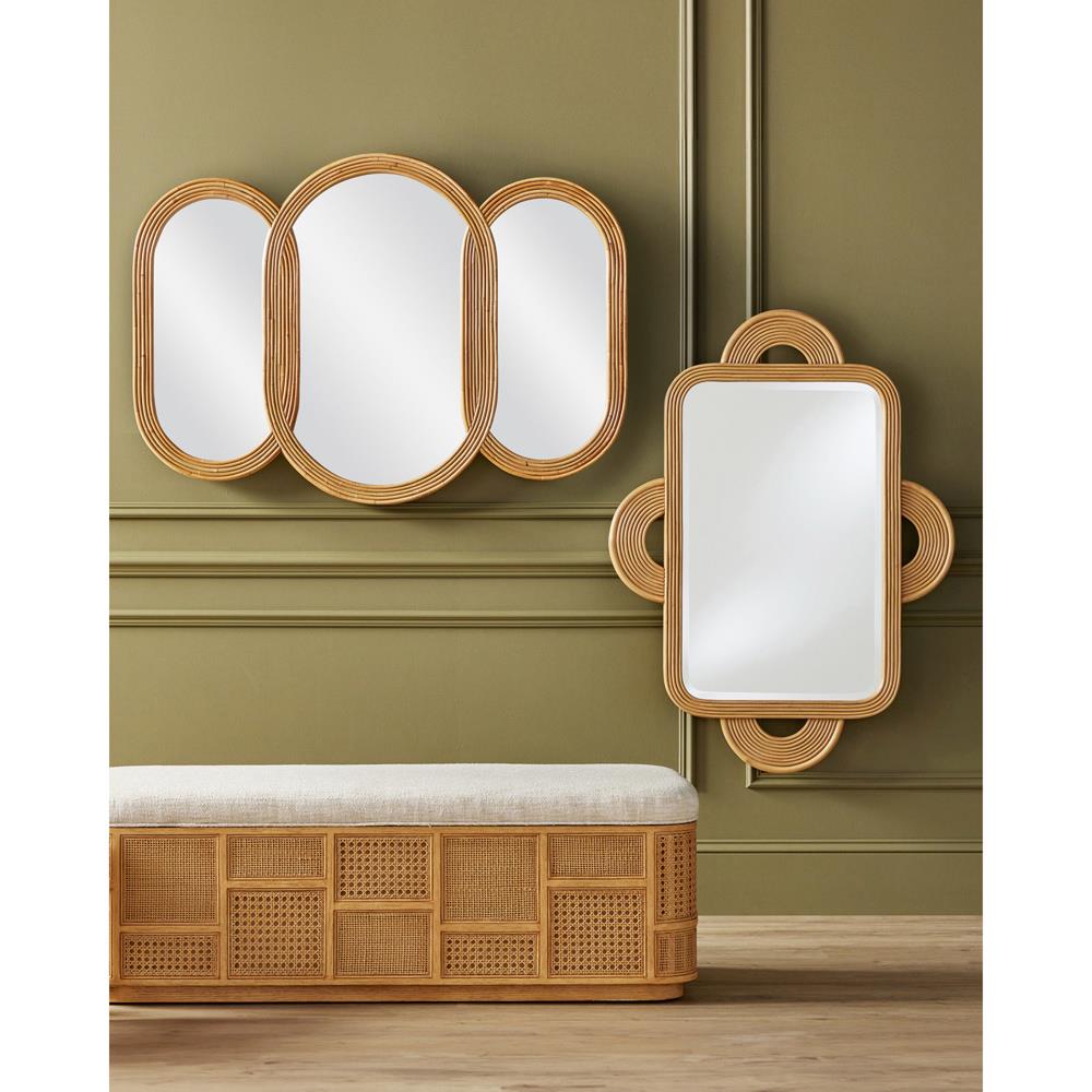 Elaina Coastal Natural Oak Wood Beige Upholstered Seat Rattan Cane ...