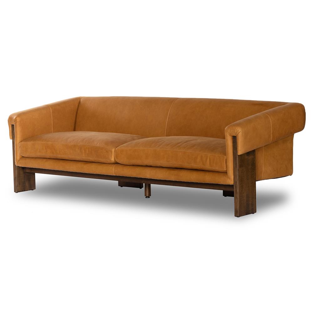 Cabrina Mid Century Modern Cognac Leather Brown Wood Sofa - 91" 91" W ...