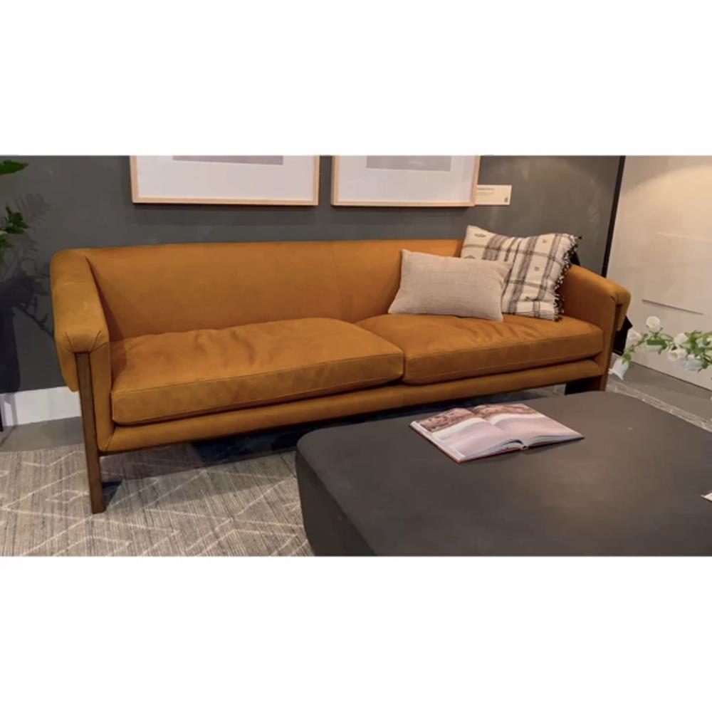 Cabrina Mid Century Modern Cognac Leather Brown Wood Sofa - 91" 91" W ...