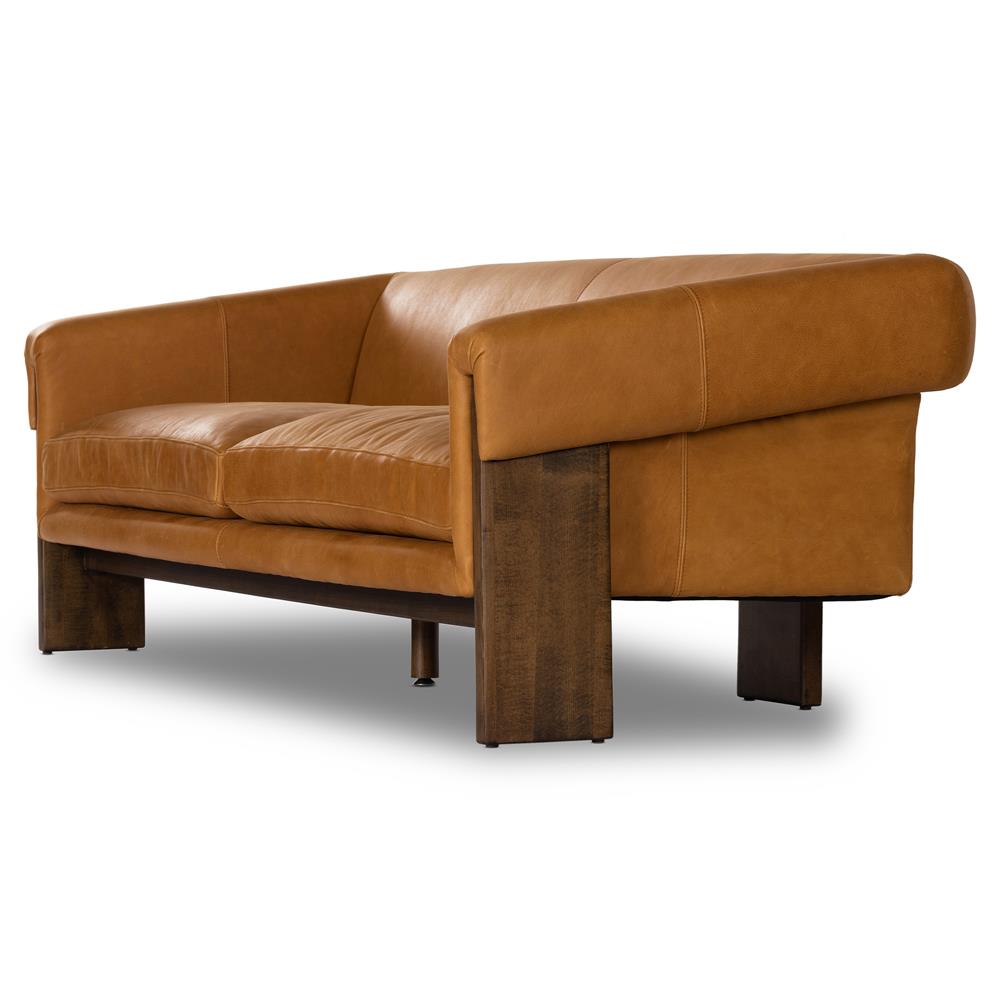 Cabrina Mid Century Modern Cognac Leather Brown Wood Sofa - 91" 91" W ...