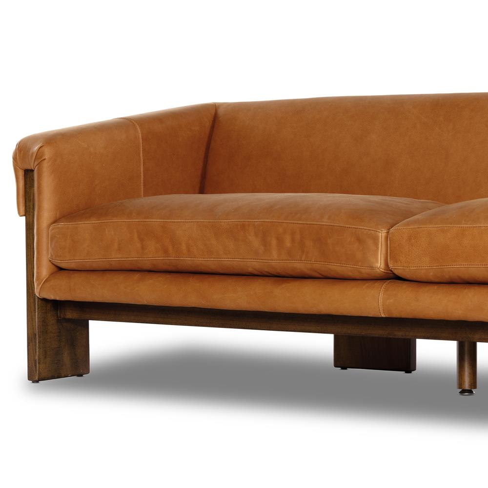 Cabrina Mid Century Modern Cognac Leather Brown Wood Sofa - 91" 91" W ...