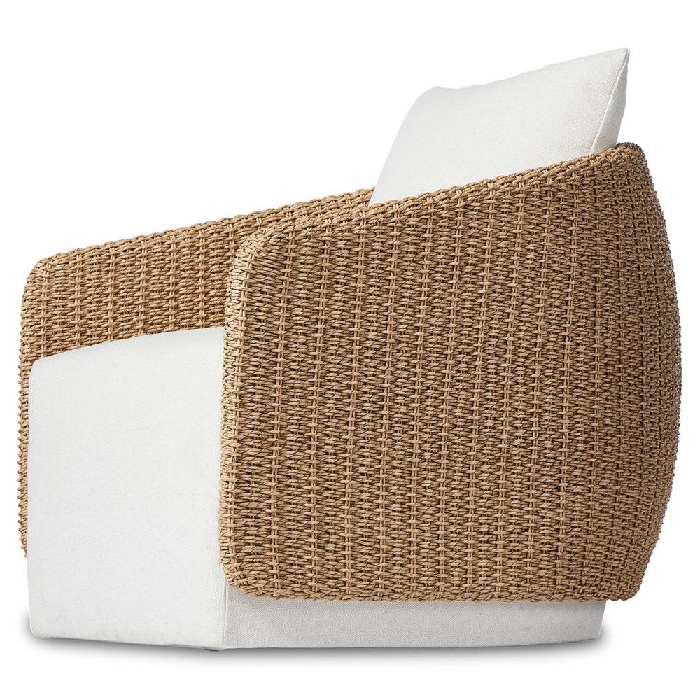 Madelyn Coastal Beach White Upholstered Woven Wicker Outdoor Swivel ...