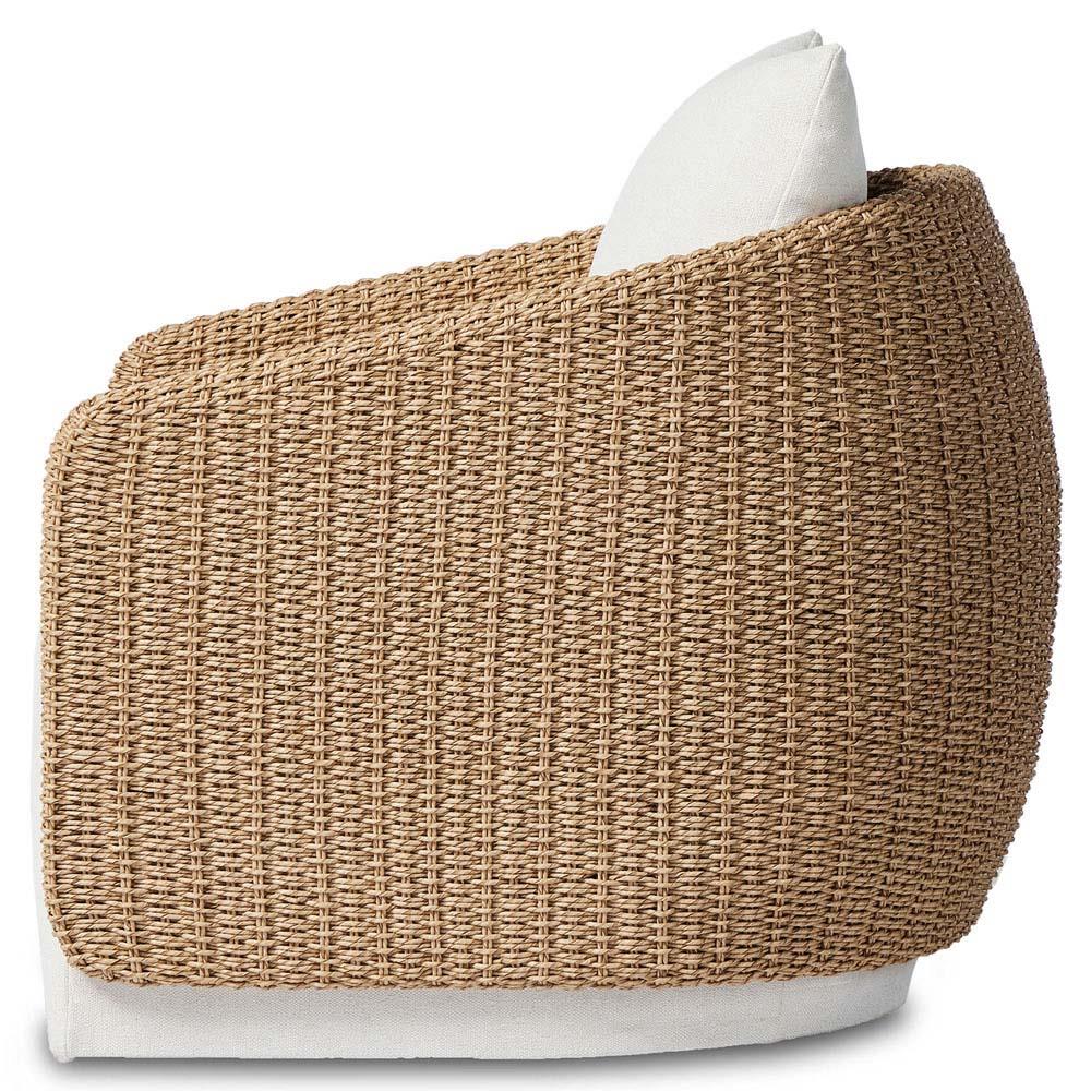 Madelyn Coastal Beach White Upholstered Woven Wicker Outdoor Swivel ...