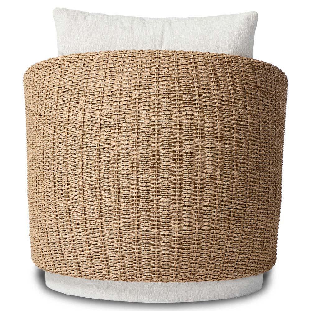 Madelyn Coastal Beach White Upholstered Woven Wicker Outdoor Swivel ...
