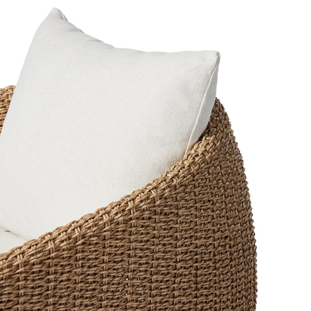 Madelyn Coastal Beach White Upholstered Woven Wicker Outdoor Swivel ...