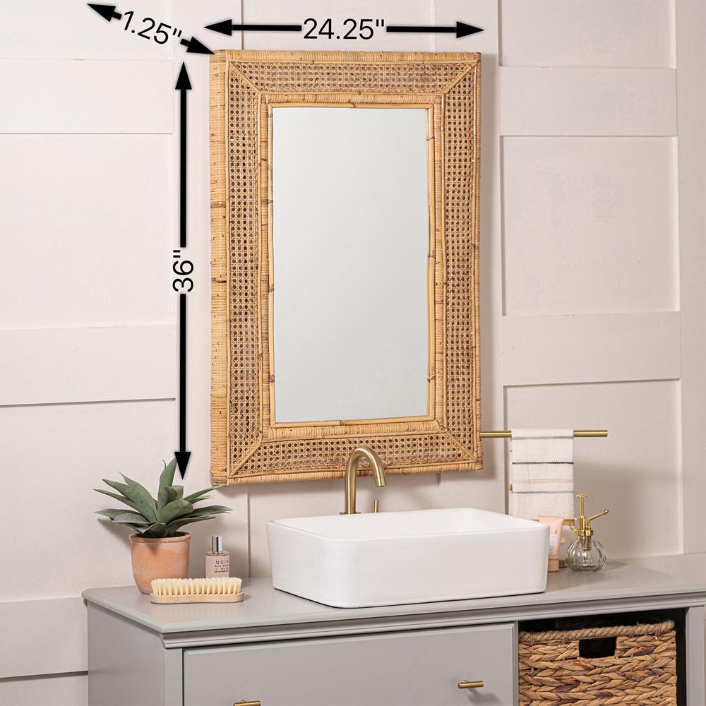 Maya Coastal Natural Rattan Beveled Frame Wall Mirror | Kathy Kuo Home