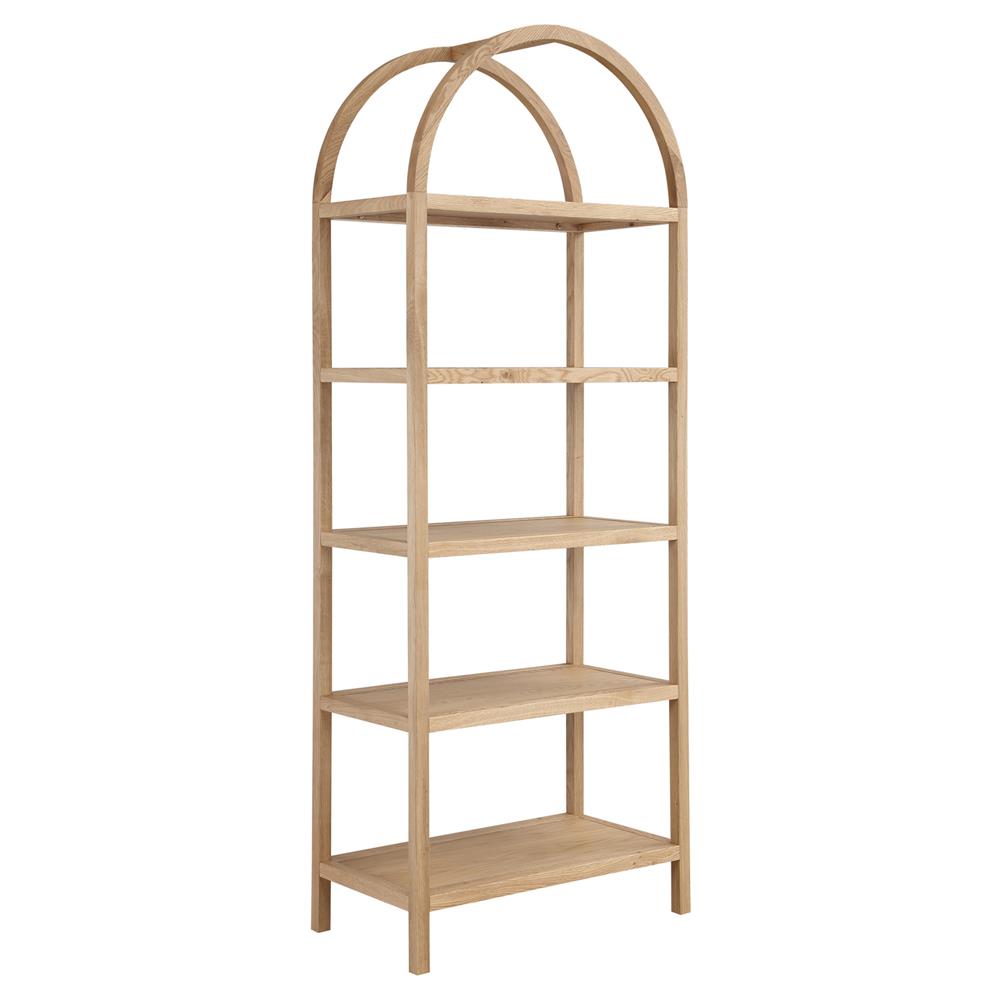 Klara Modern Classic Natural Brown Oak Wood Open Back Arched Bookcase ...