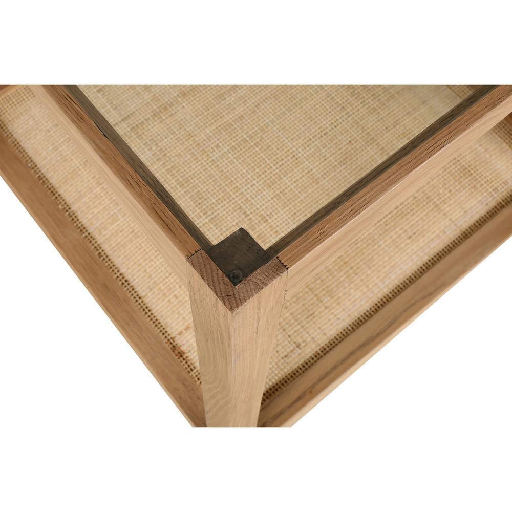 Catina Coastal Glass Top Natural Brown Oak Wood Woven Cane Square Side ...