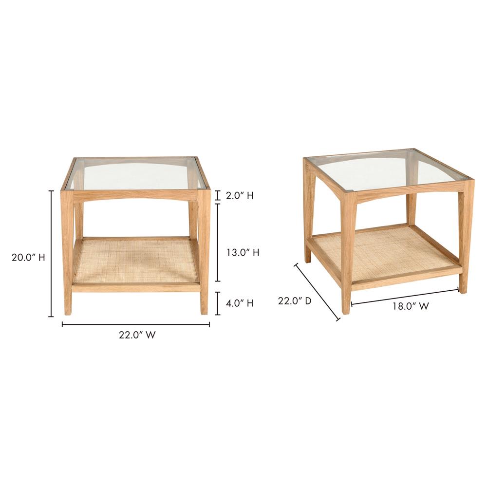 Catina Coastal Glass Top Natural Brown Oak Wood Woven Cane Square Side ...