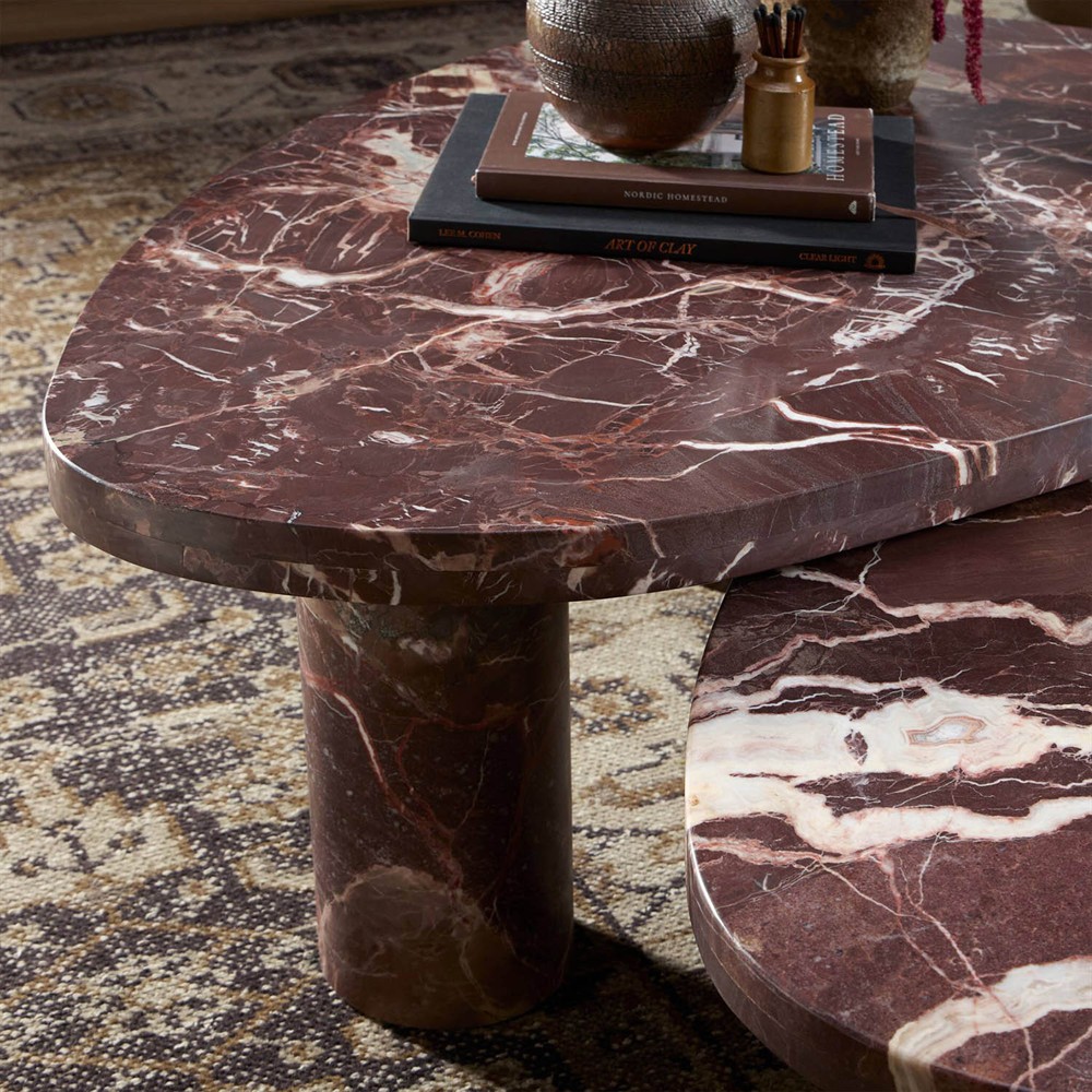 Zayden Modern Classic Merlot Red Solid Marble Coffee Table - 36" 31" W ...