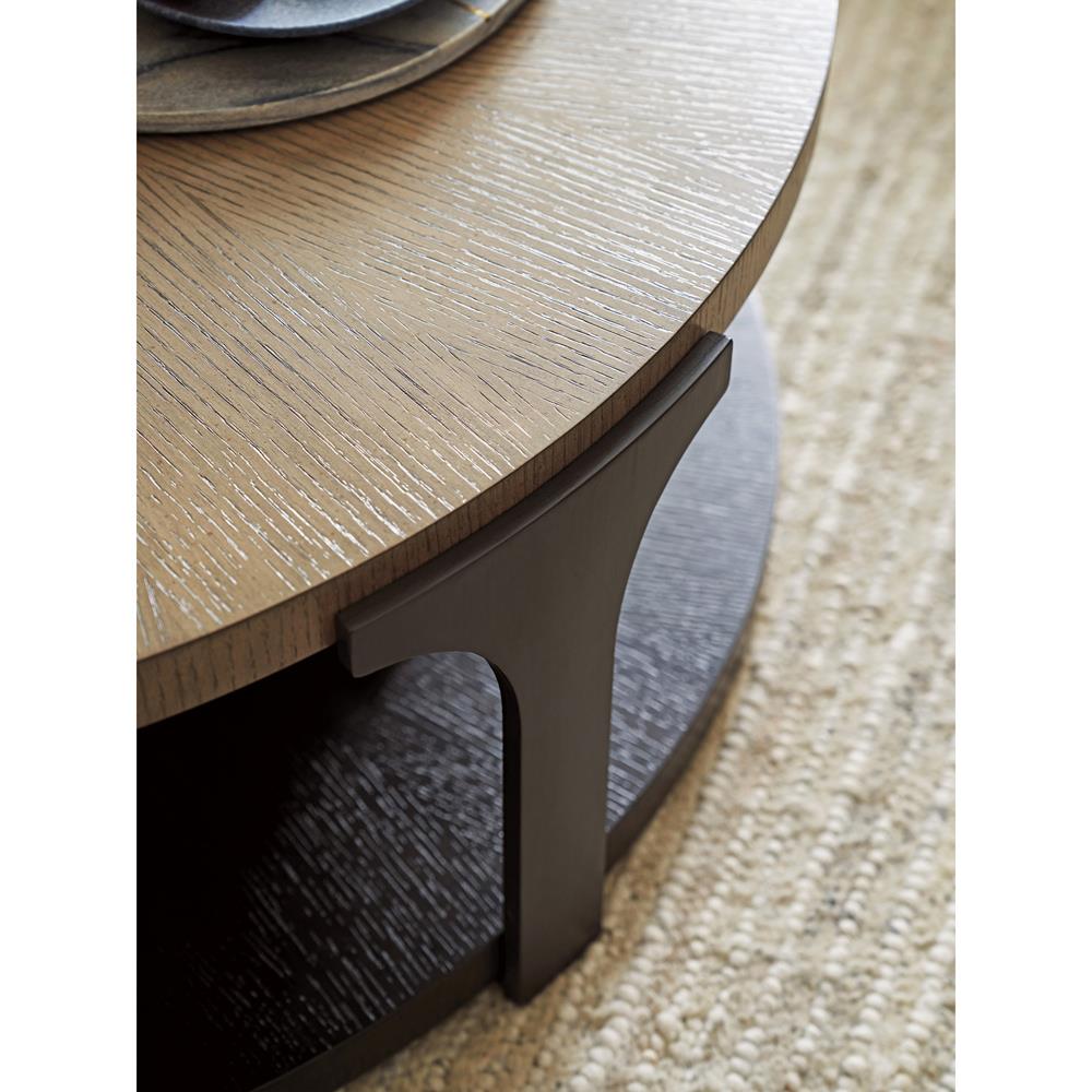 Kenya Modern Classic Brown Oak Wood 2 Tier Round Coffee Table