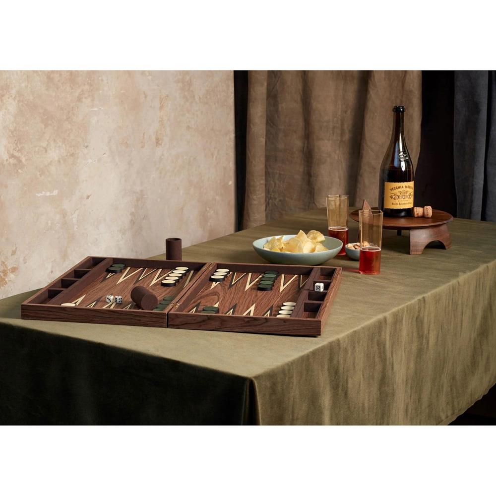 L'Objet Matis Rustic Lodge Brown Solid Wood Folding Backgammon Set