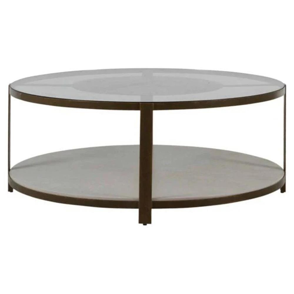 Marlon Modern Brushed Copper Glass Coffee Table 41" W - 50" W | Kathy ...