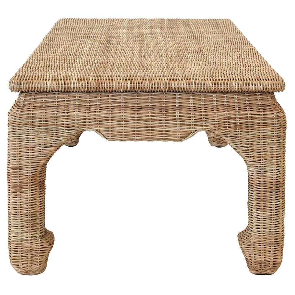 Worlds Away Guinevere Coastal Beach Brown Woven Rattan Rectangular Coffee Table