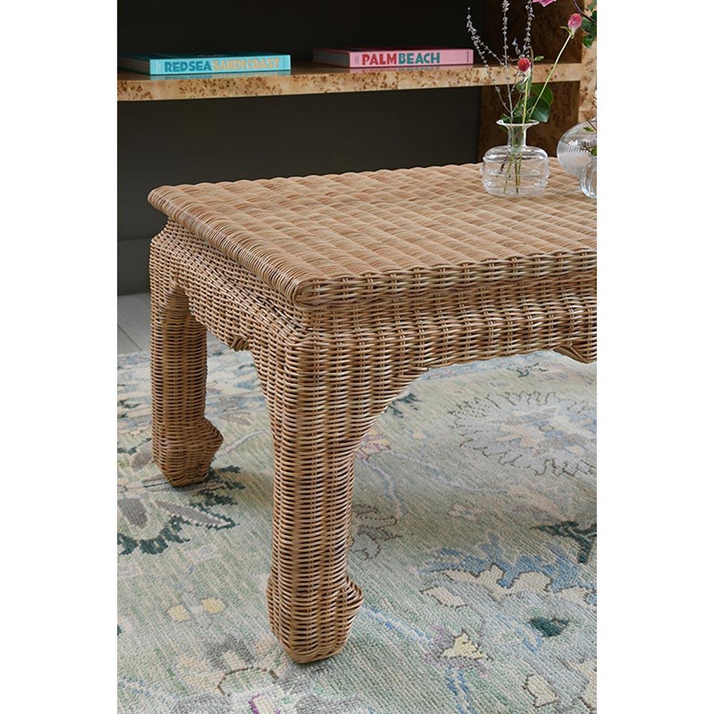 Worlds Away Guinevere Coastal Beach Brown Woven Rattan Rectangular Coffee Table