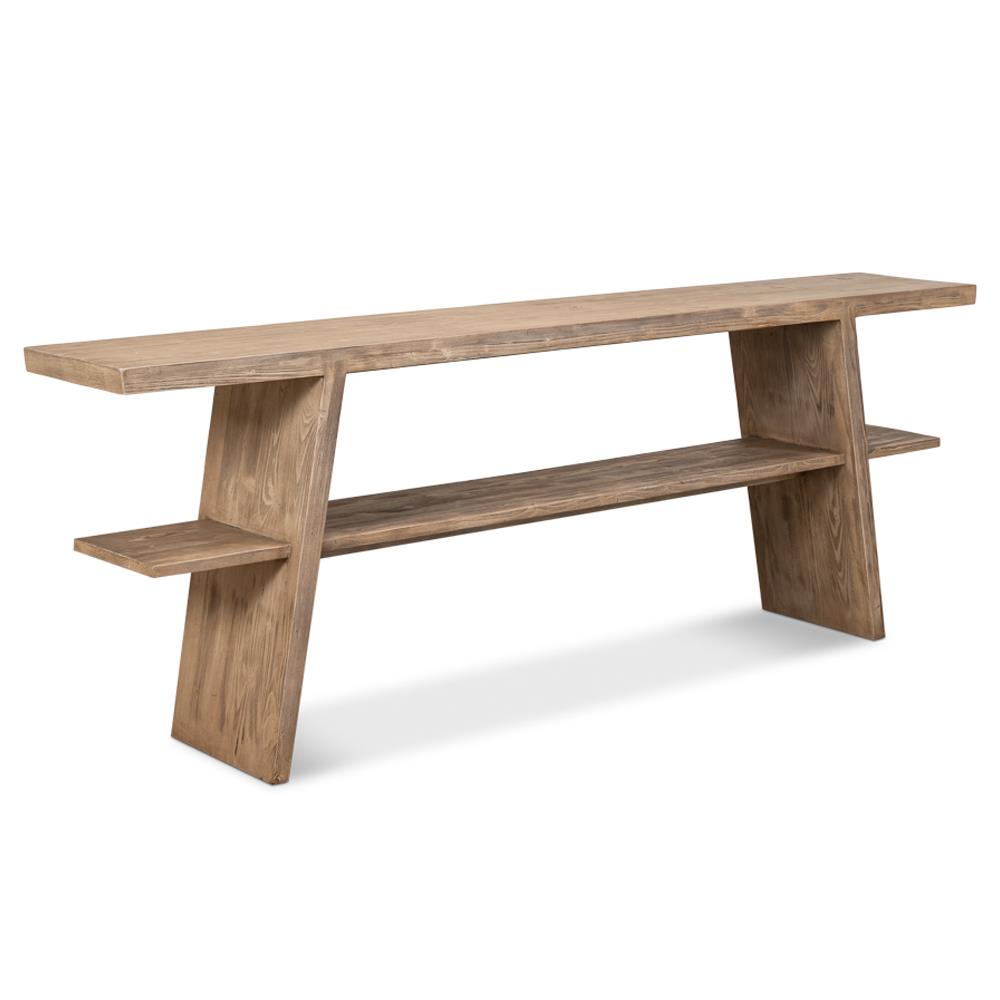 Rustom Rustic Lodge Brown Pine Wood Console Table | Kathy Kuo Home