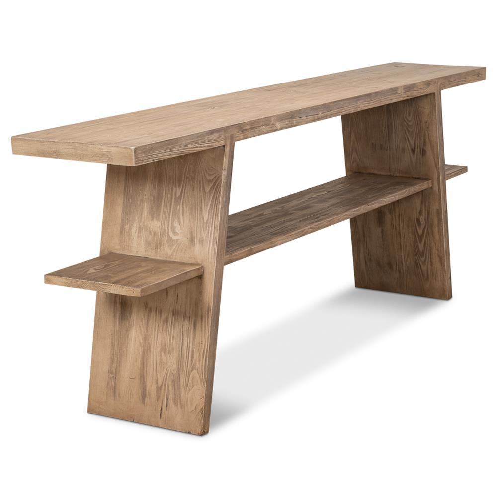 Rustom Rustic Lodge Brown Pine Wood Console Table | Kathy Kuo Home