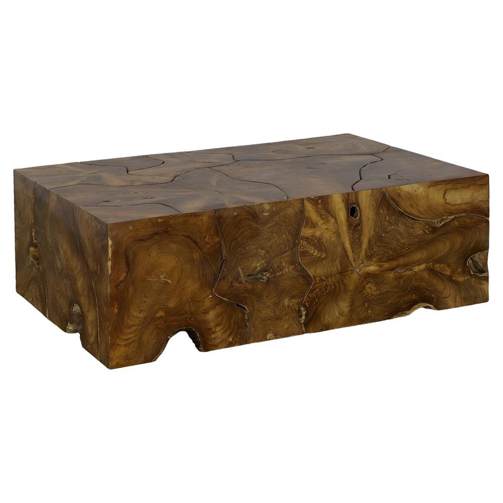 Zaria Rustic Natural Teak Slice Rectangular Block Coffee Table 41" W ...