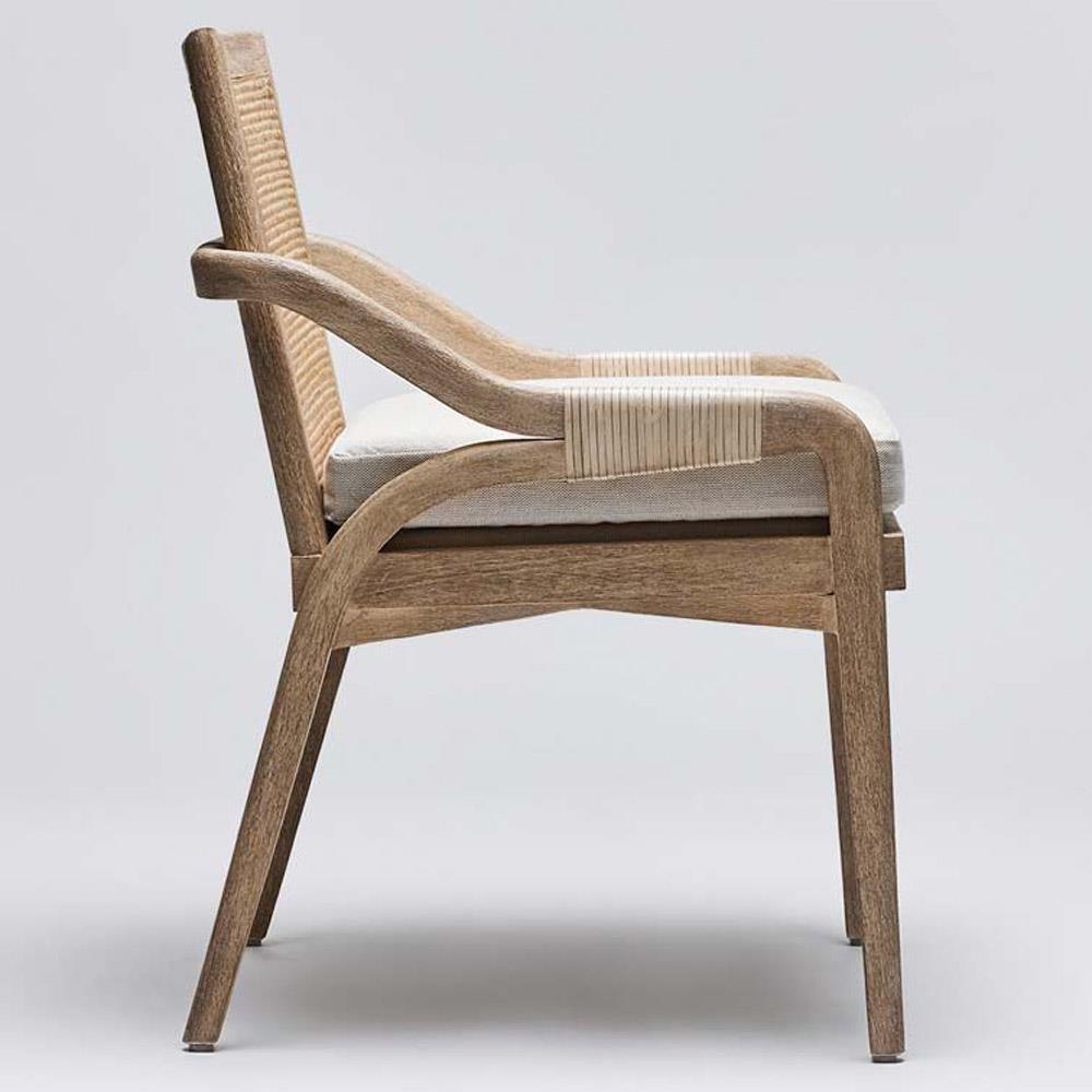 Delray Off White Linen Ceruse Mahogany Woven Rattan Dining Side Chair