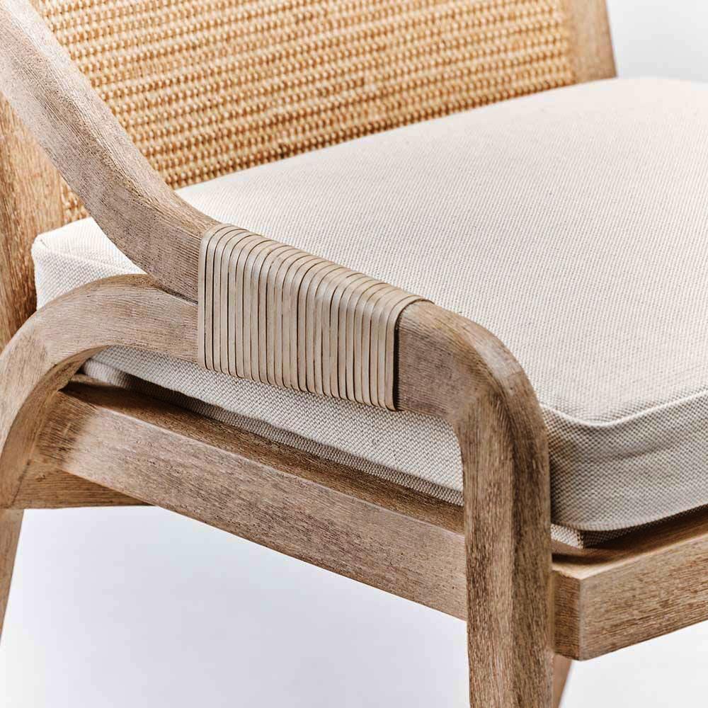 Delray Off White Linen Ceruse Mahogany Woven Rattan Dining Side Chair