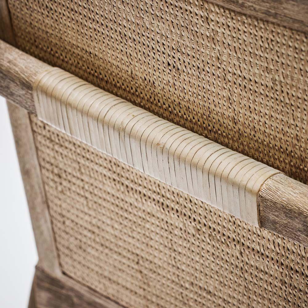 Delray Off White Linen Ceruse Mahogany Woven Rattan Dining Side Chair