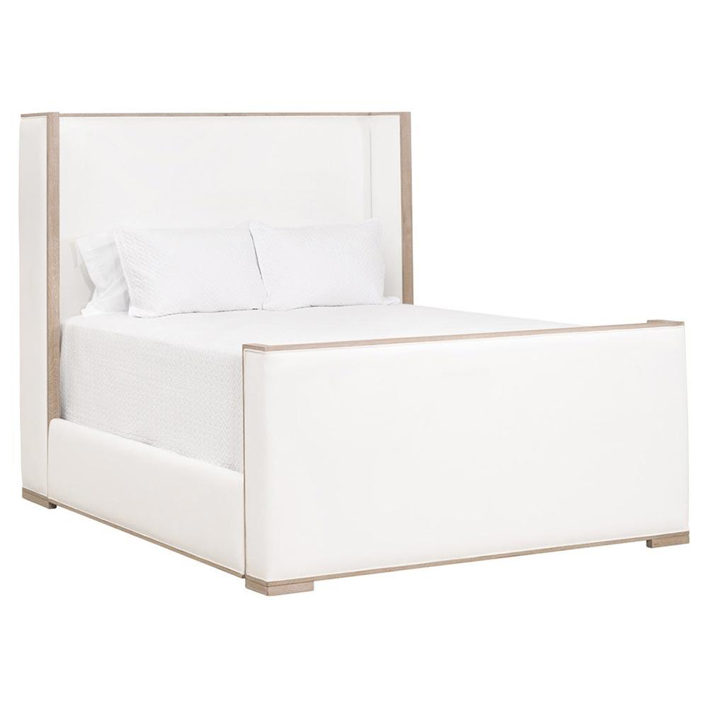 Tana Modern Classic White Performance Natural Grey Oak Wingback Bed ...