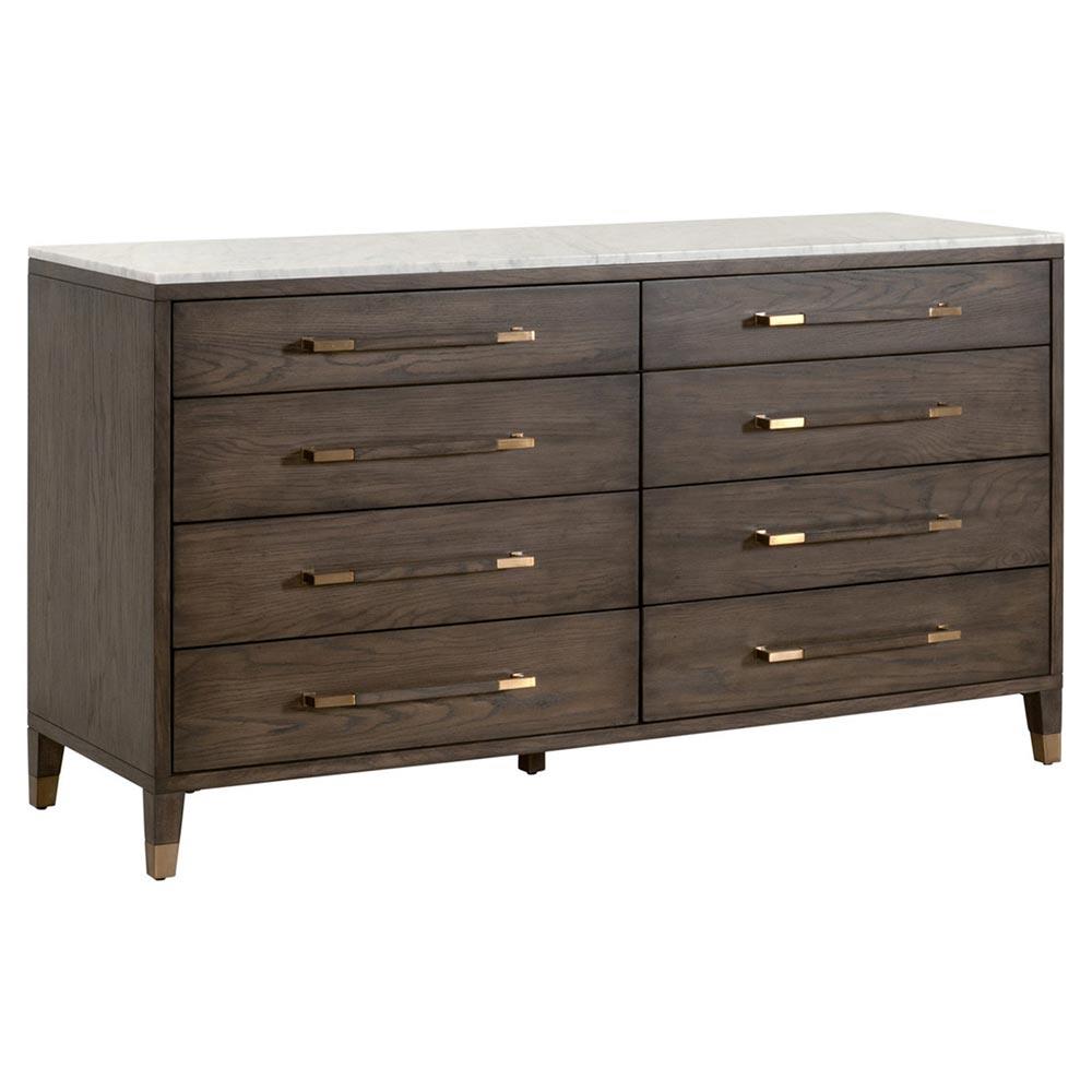 Noah Modern Classic Brown Oak Wood Cream Marble Double Dresser | Kathy ...