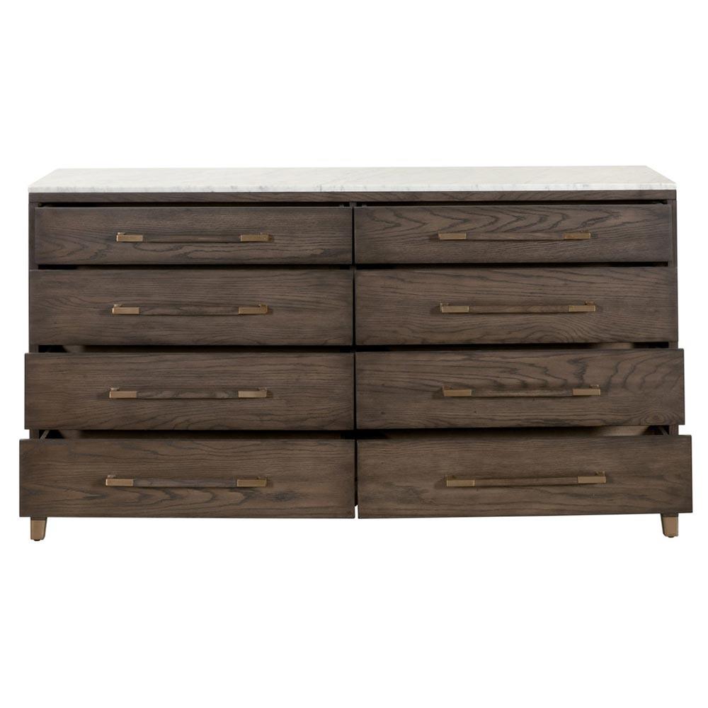 Noah Modern Classic Brown Oak Wood Cream Marble Double Dresser | Kathy ...