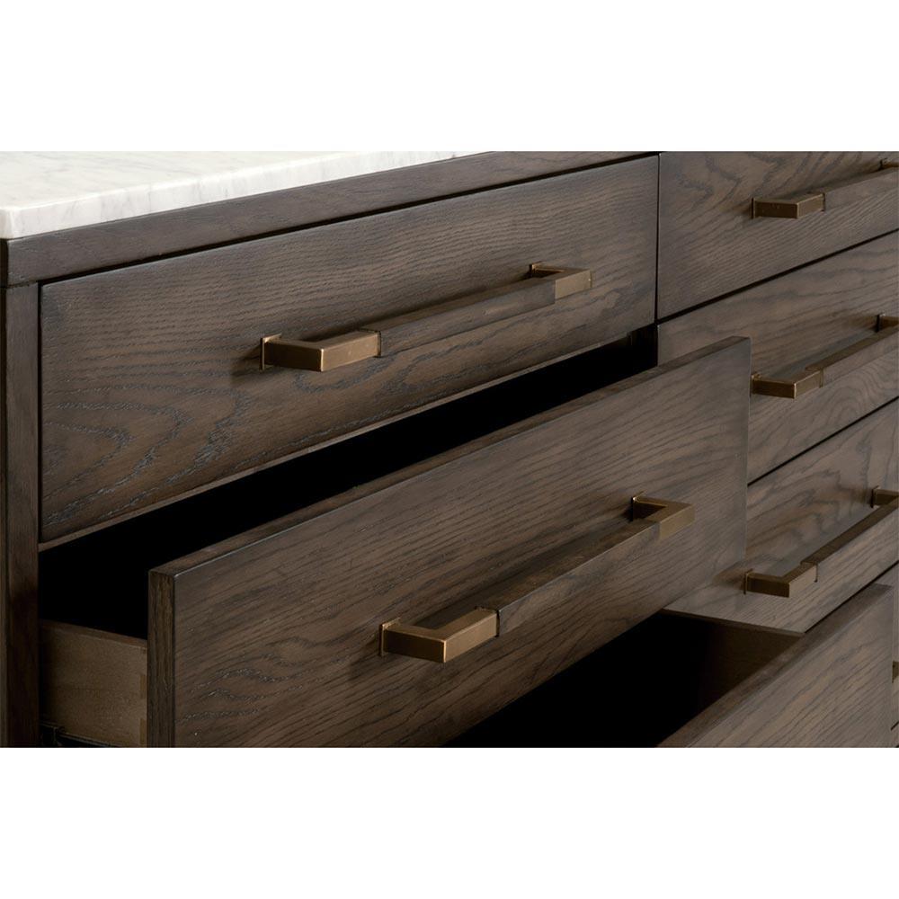 Noah Modern Classic Brown Oak Wood Cream Marble Double Dresser | Kathy ...