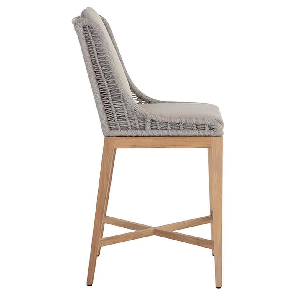 Wagner Coastal Taupe Cushion Natural Teak Woven Outdoor Counter Stool ...
