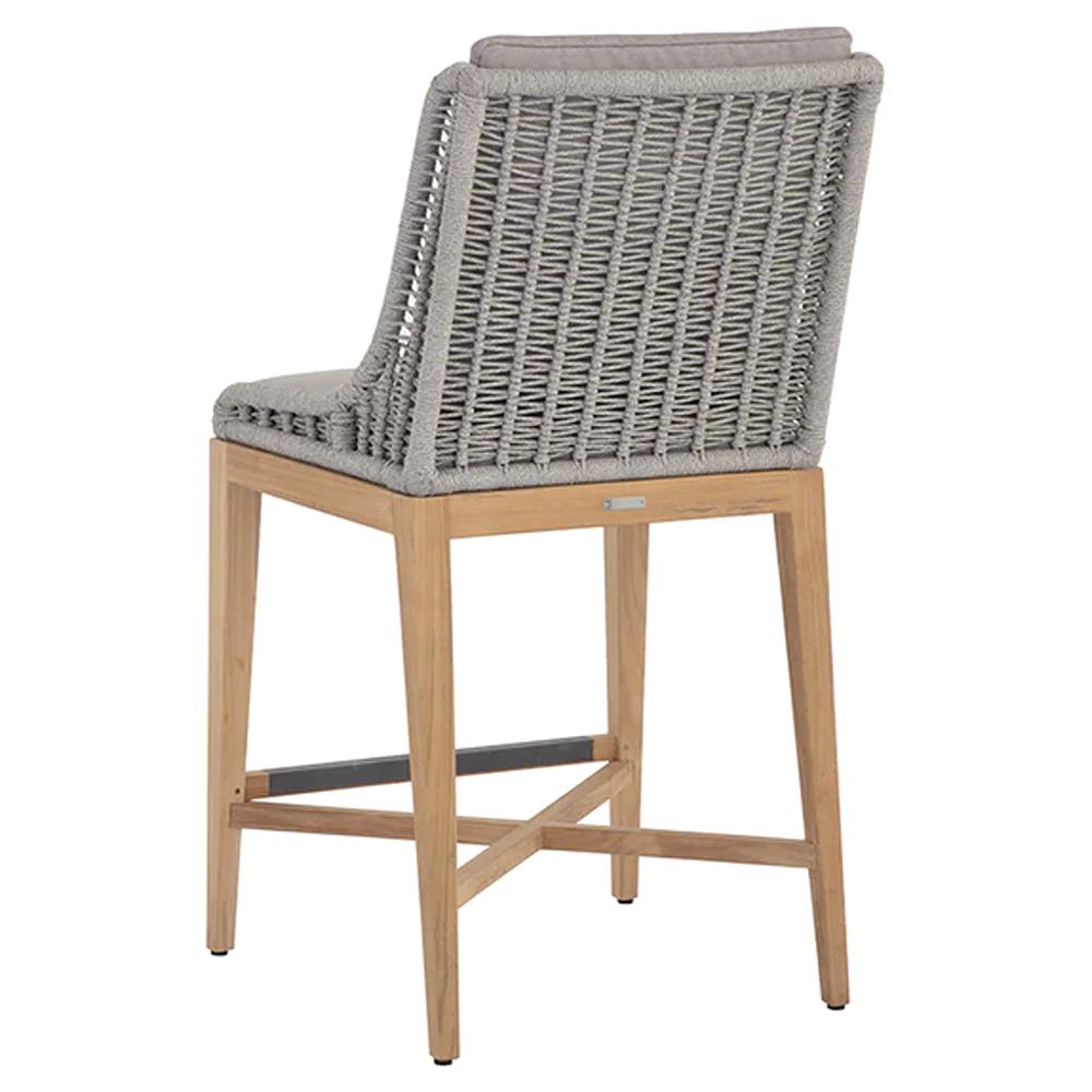 Wagner Coastal Taupe Cushion Natural Teak Woven Outdoor Counter Stool ...