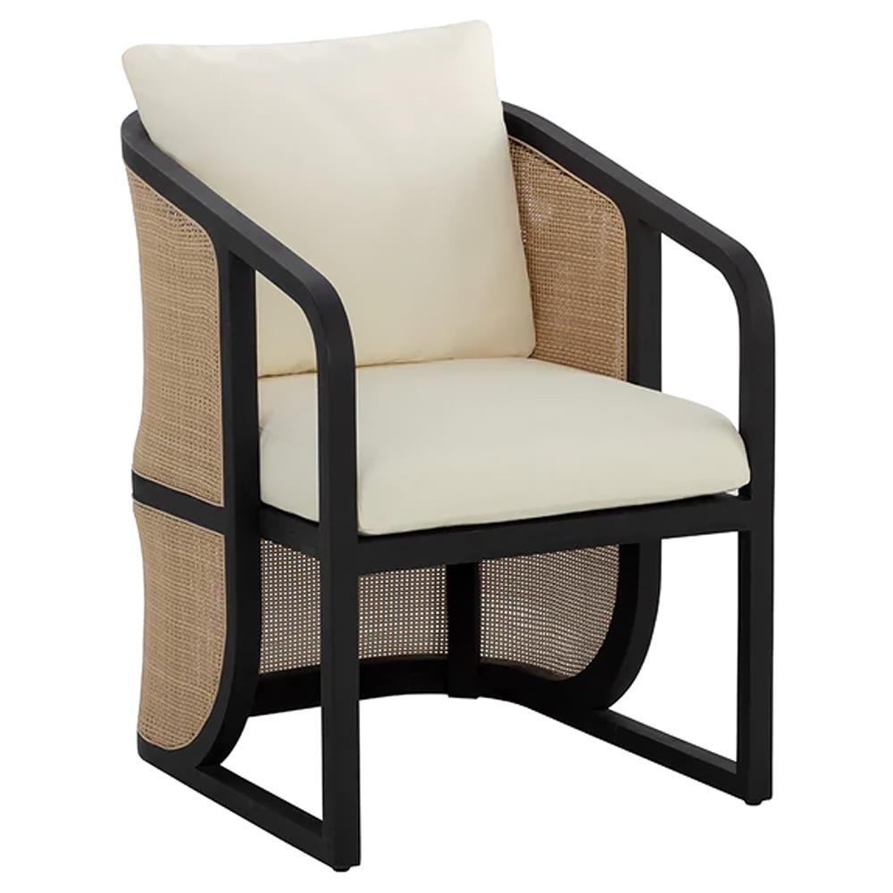 Willis Black Teak Cream Cushion Woven Wicker Outdoor Dining Arm Chair ...