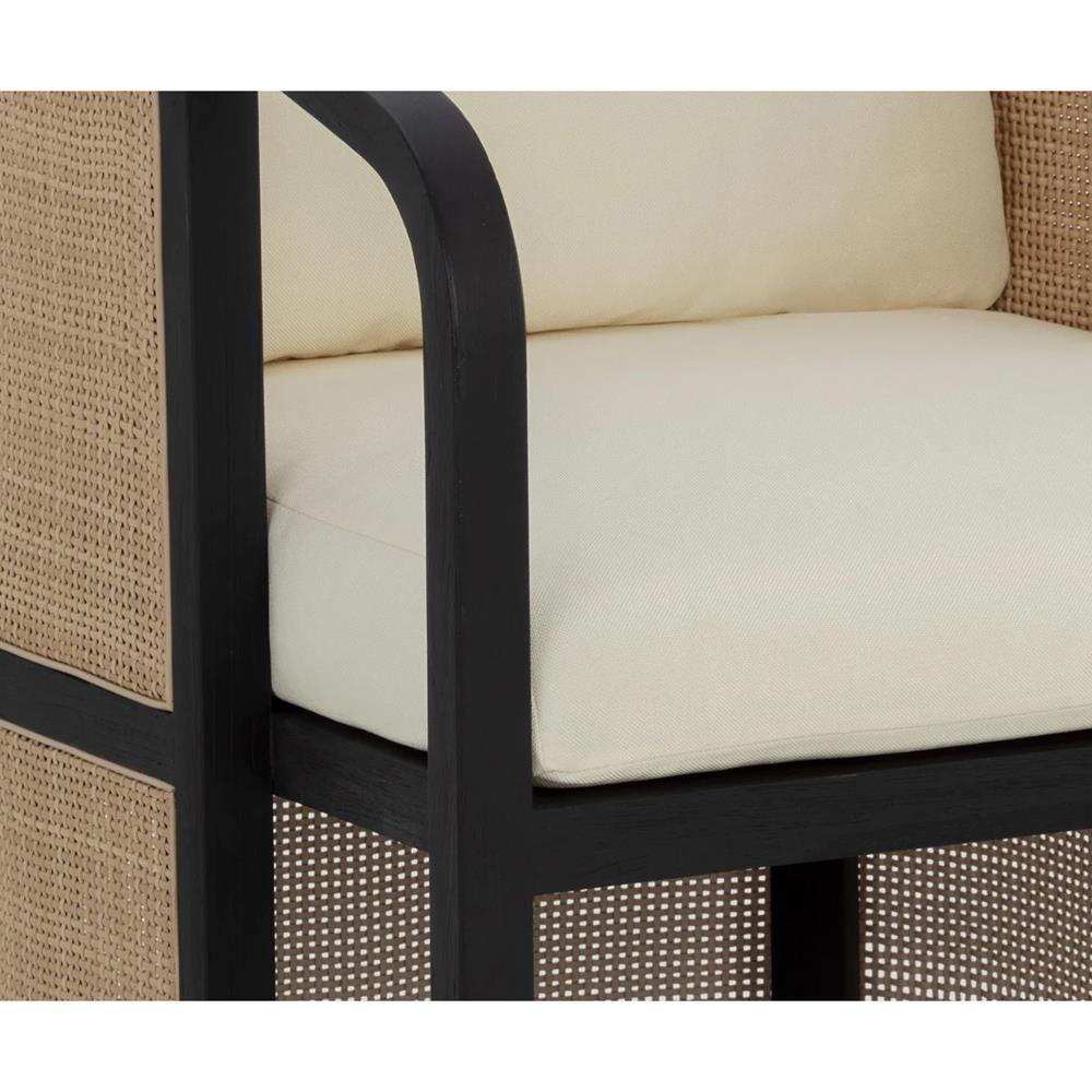 Willis Black Teak Cream Cushion Woven Wicker Outdoor Dining Arm Chair ...