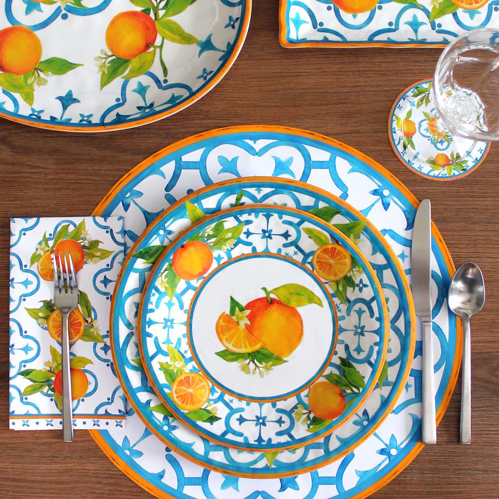 Valencia Global Bazaar Orange Melamine Citrus Dinner Plate | Kathy Kuo Home