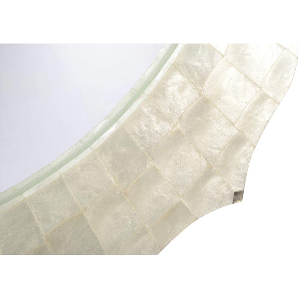 Hattie Modern Classic White Capiz Shell Lotus Flower Round Mirror