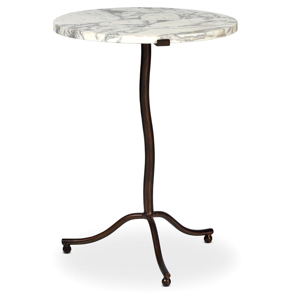 Soleil Updated Traditional White Marble Bronze Iron Round Pedestal End ...
