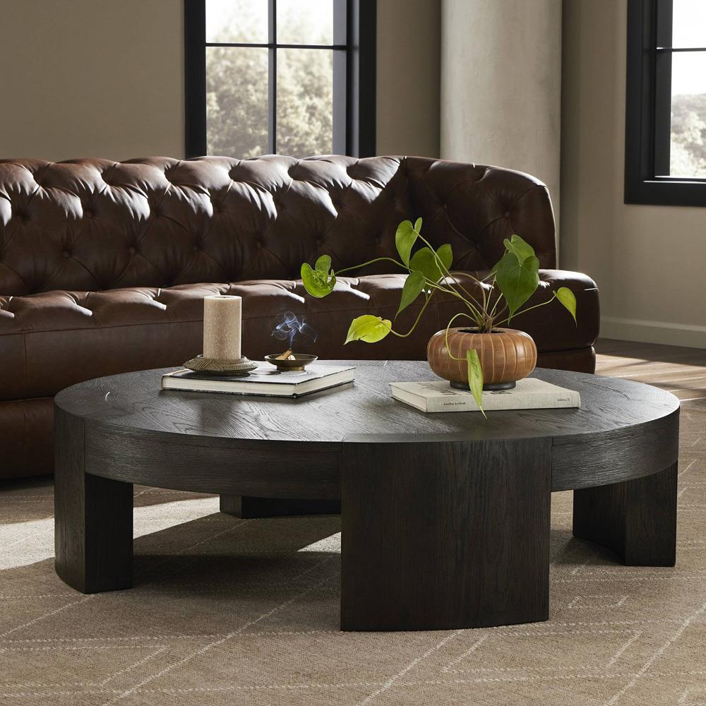 Shelby Rustic Lodge Black Wood Round Coffee Table - 48" 41" W - 50" W ...