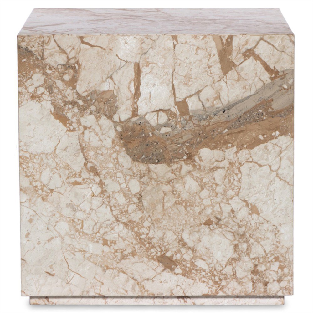 Ellie Modern Classic Desert Taupe Marble Square Block End Table ...