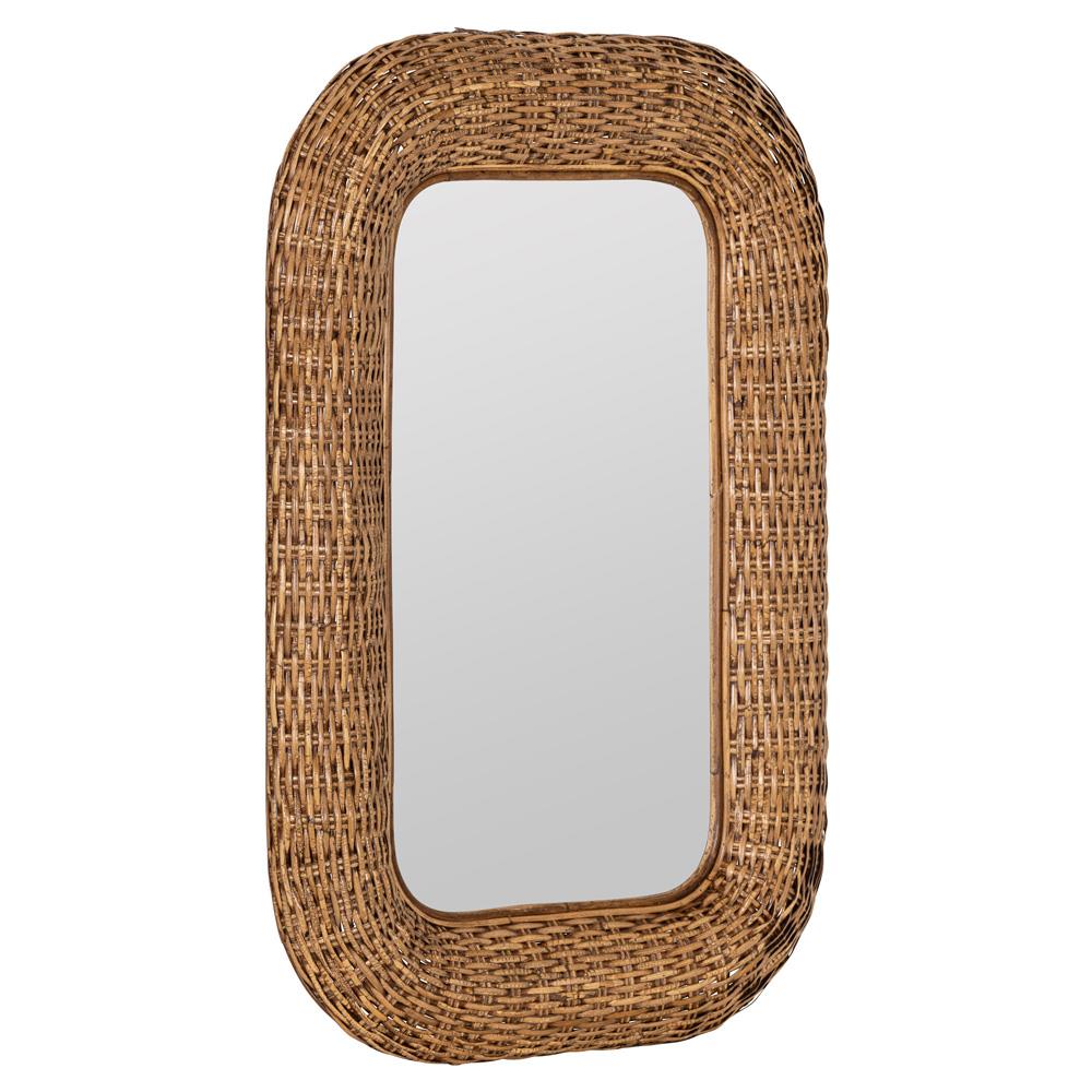 Brynlee Coastal Beach Natural Woven Rattan Frame Wall Mirror