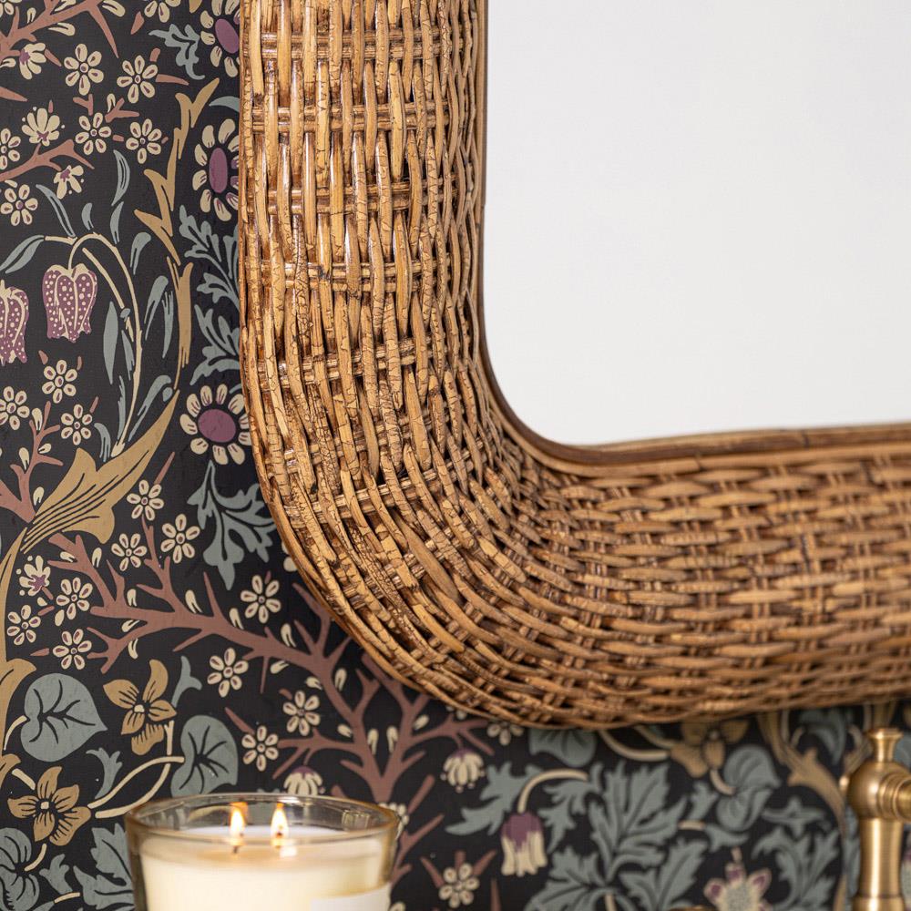 Brynlee Coastal Beach Natural Woven Rattan Frame Wall Mirror