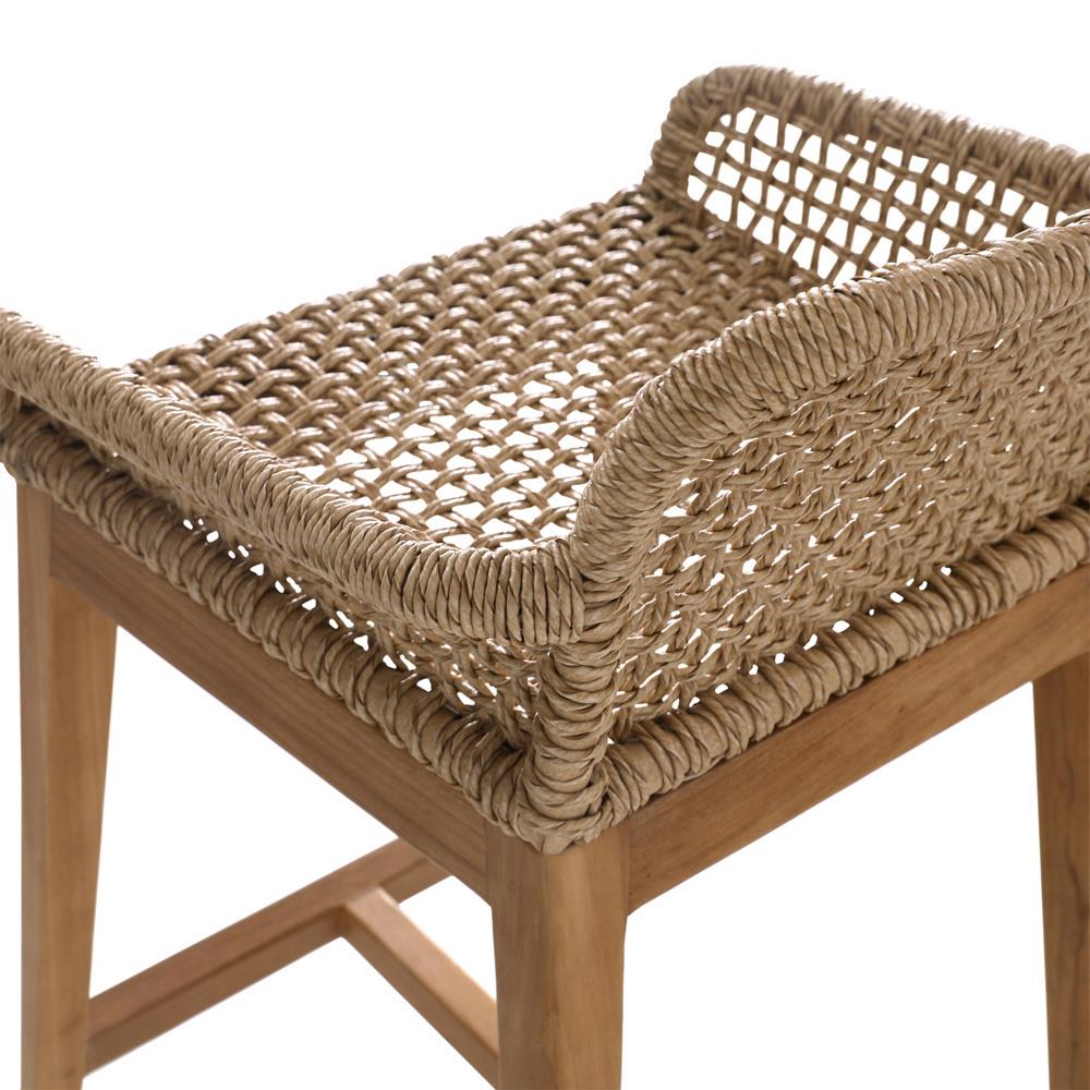 Dominic Coastal Natural Woven Wicker Teak Wood Outdoor Bar Stool ...