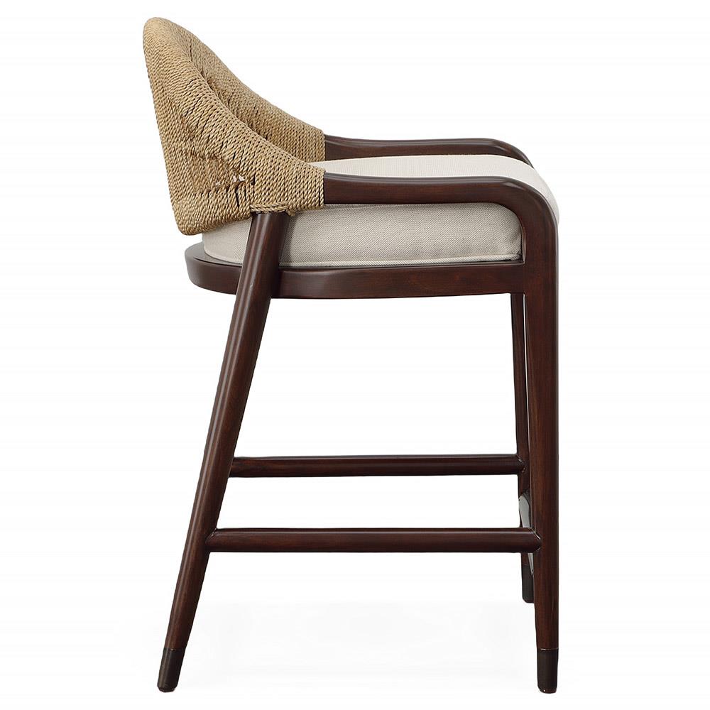 Century Flax Upholstered Brown Mahogany Woven Jute Counter Stool ...