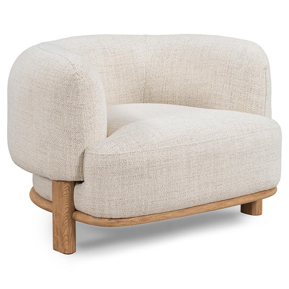 Fidella Modern Classic Beige Upholstered Brown Wood Barrel Chair